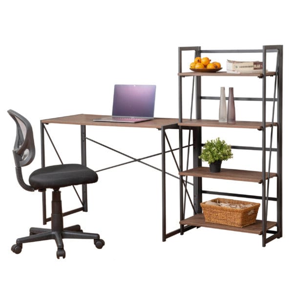 Rustic Workspace with Open Shelves Steel Rack Set